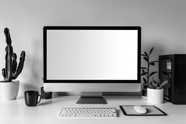 Minimalist computer blank white screen workspace concept background ... Minimalist computer blank white screen workspace concept background ...