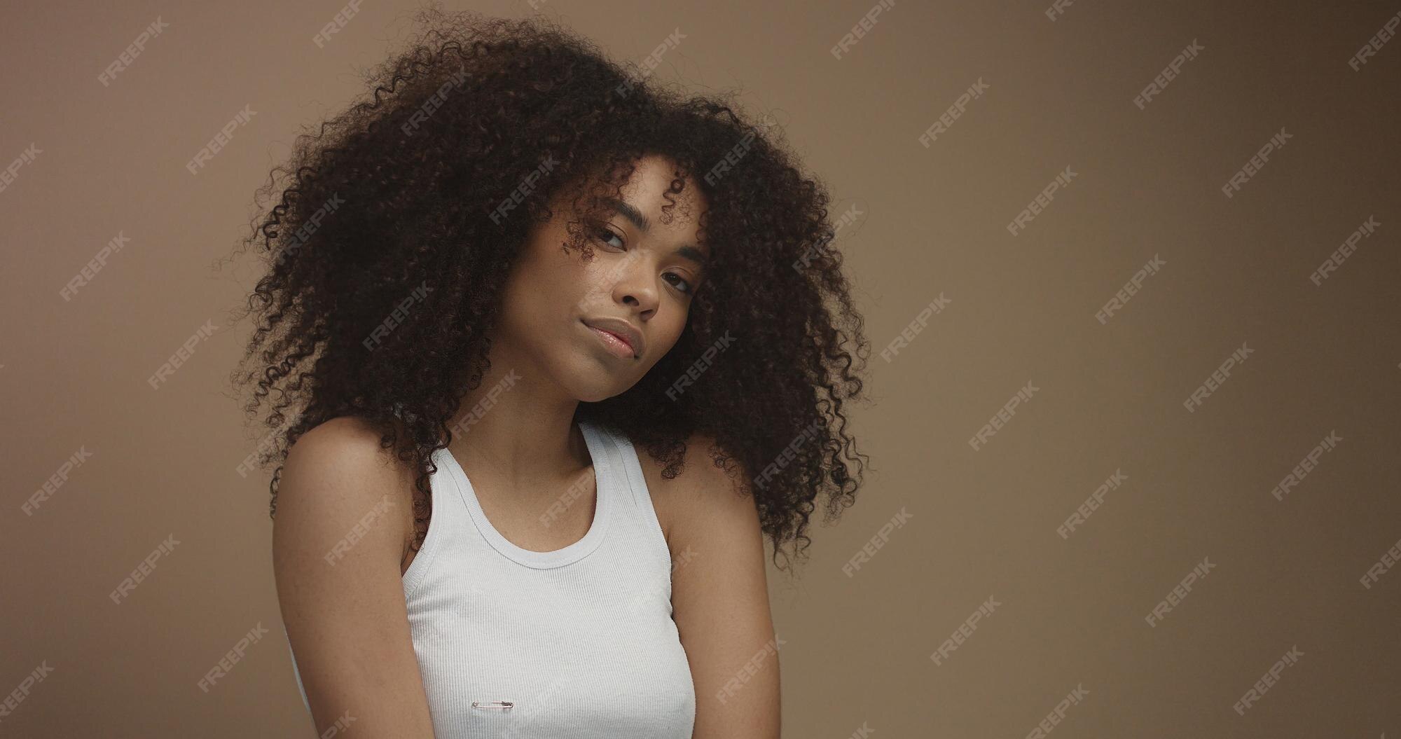 Premium Photo Mixed Race Black Woman Portrait With Big Afro Hair