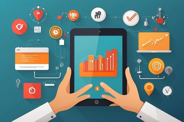 Premium Photo Mobile App Development Concept Hands Holding Tablet