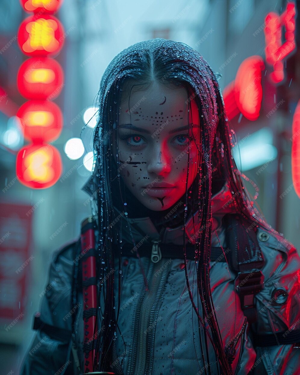 Premium Photo A Model In Cybergoth Ninja Attire Captured Background