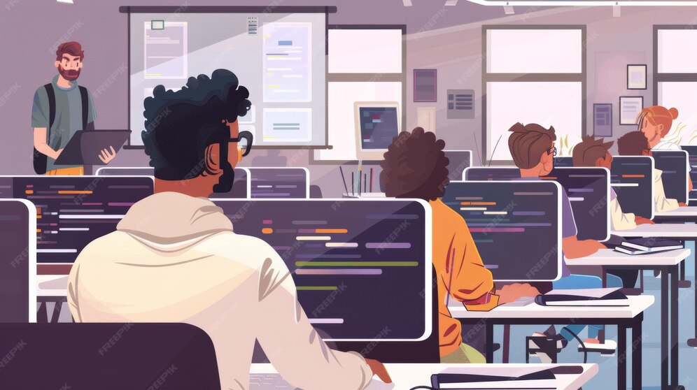 Premium Photo | Modern Coding Class with Students Learning Programming ...