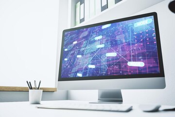 Premium Photo | Modern computer display with abstract programming ...