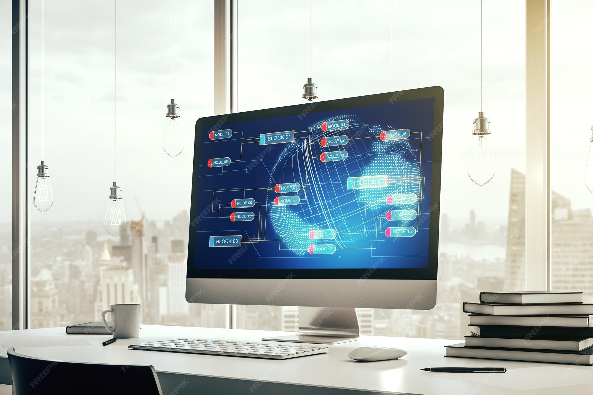 Premium Photo | Modern computer display with abstract programming ...