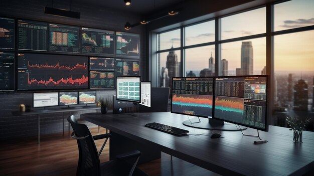 Premium AI Image | modern computer display with city view Premium AI Image | modern computer display with city view
