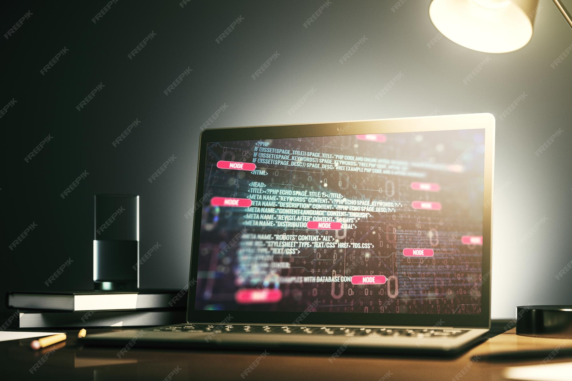 Premium Photo | Modern computer monitor with abstract programming language research and ...