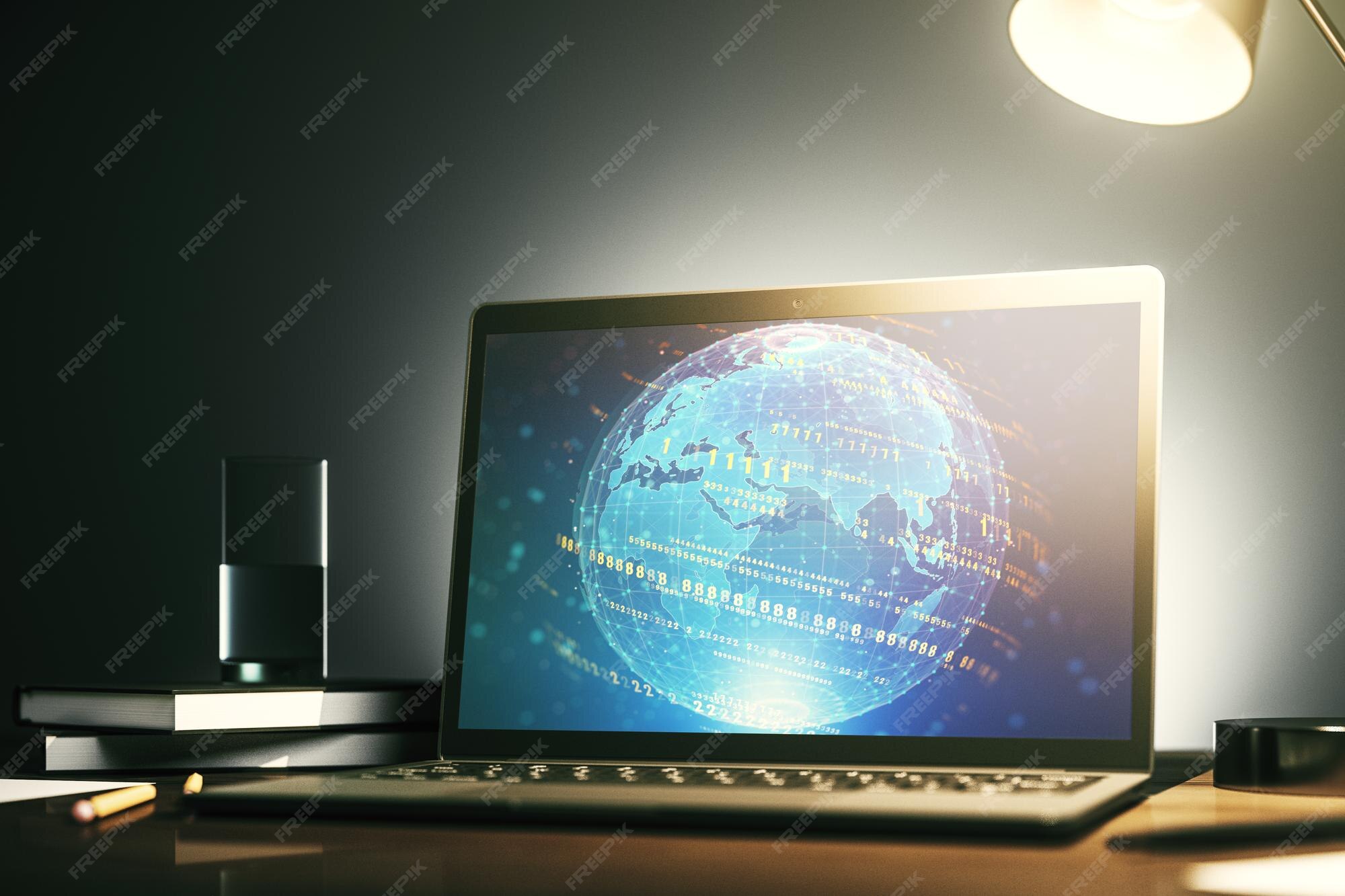 Premium Photo | Modern computer monitor with abstract programming language with world map ...