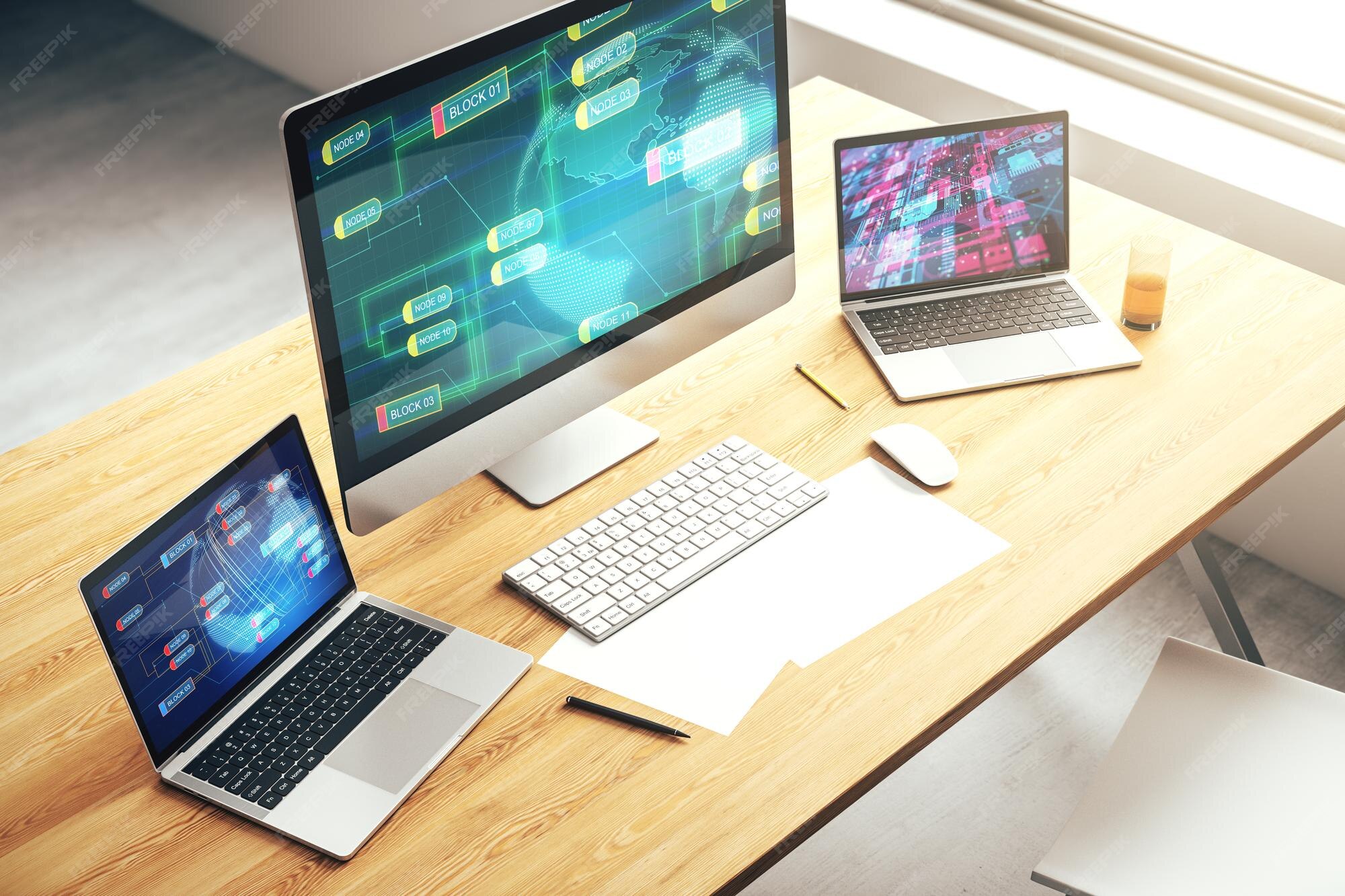 Premium Photo | Modern computer monitor with abstract programming ...