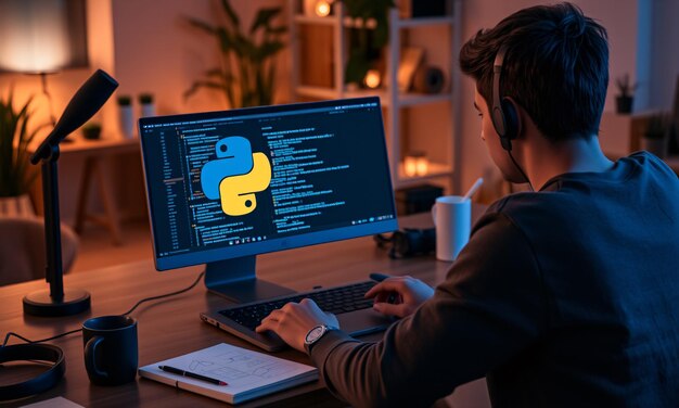 A modern and creative depiction of a Python programmer at work ... A modern and creative depiction of a Python programmer at work ...