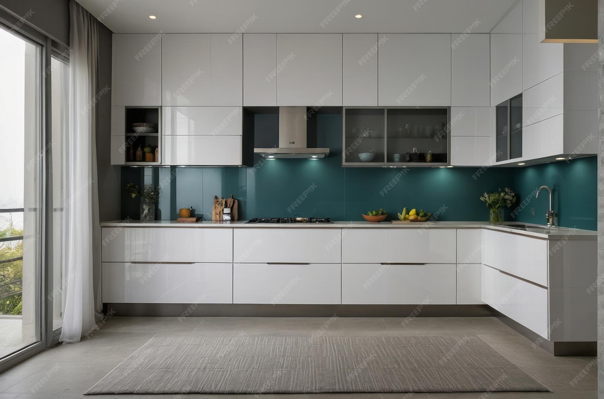 Premium Photo | Modern Frosty White Kitchen Design With Integrated ... Premium Photo | Modern Frosty White Kitchen Design With Integrated ...