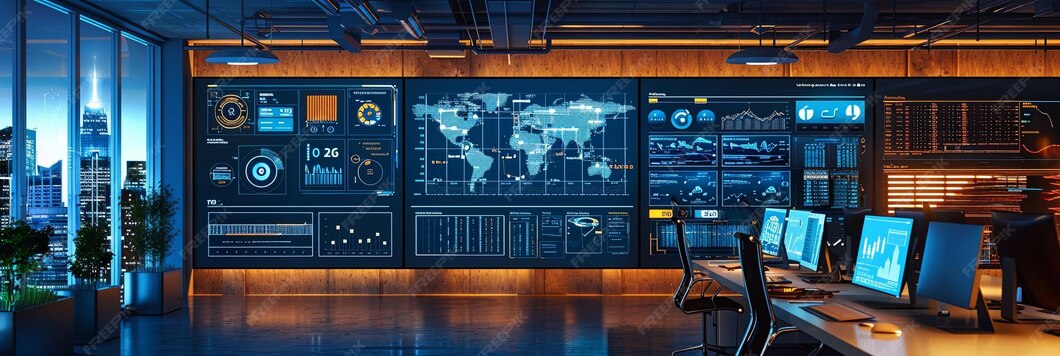 Premium Photo | A modern marketing office with screens displaying AI algorithms analyzing user ...