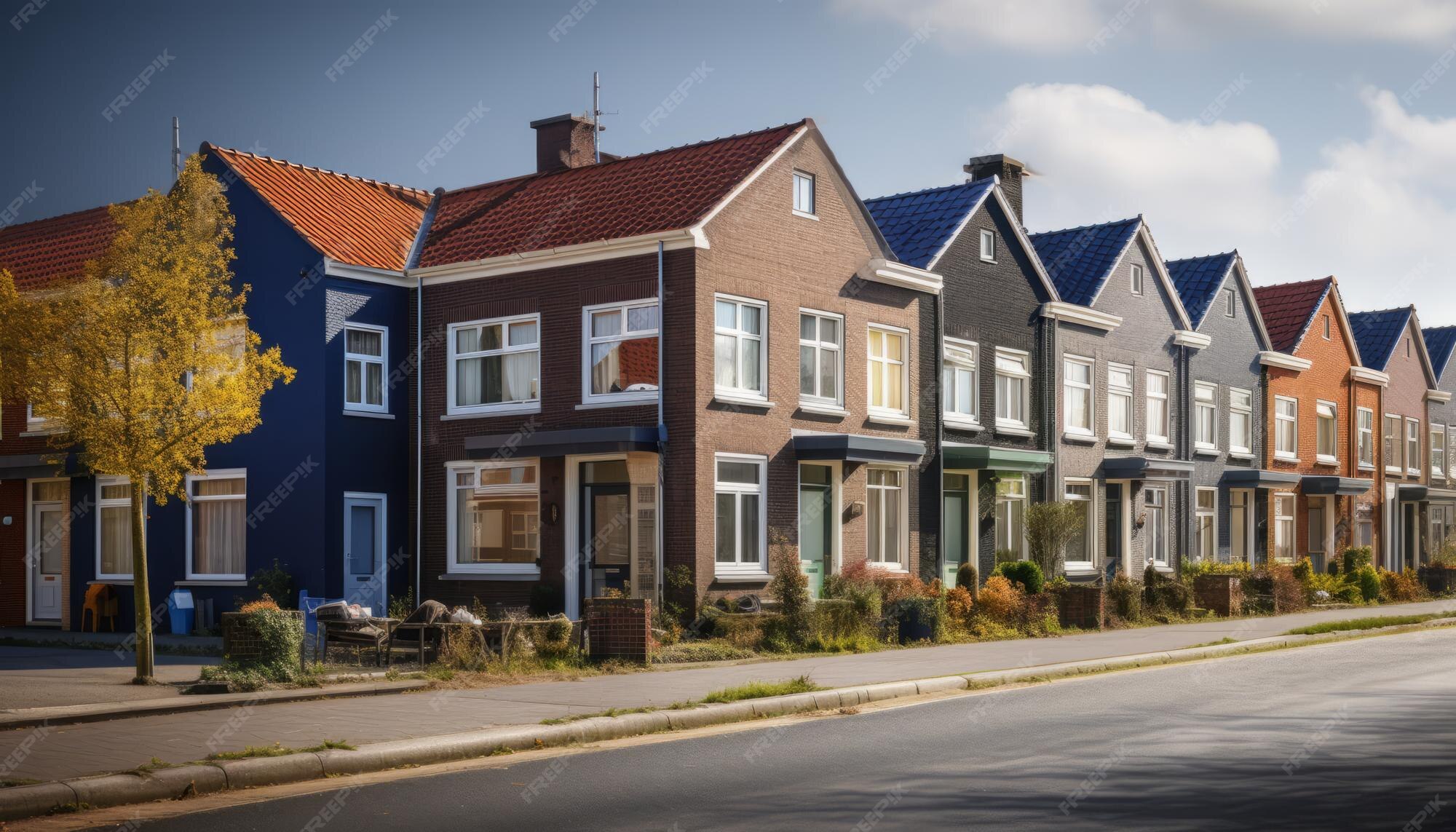 Premium AI Image | modern a row of red brick houses Premium AI Image | modern a row of red brick houses