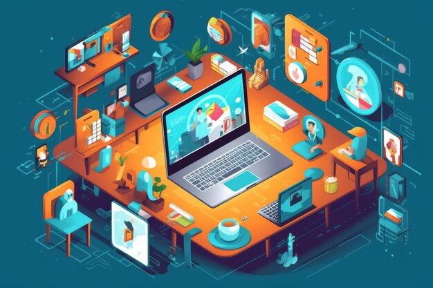 Modern Workplace A Digital Collaboration Hub | Premium AI-generated image Modern Workplace A Digital Collaboration Hub | Premium AI-generated image