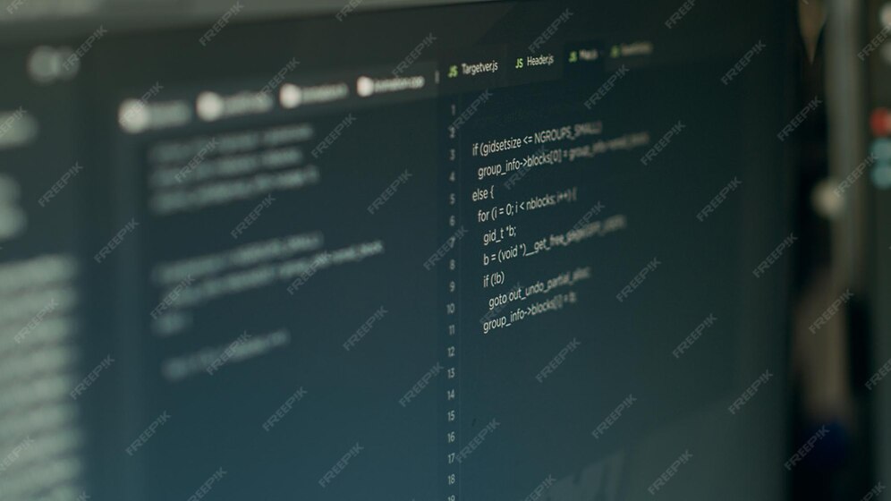 Premium Photo | Monitor display of software developer typing database ...