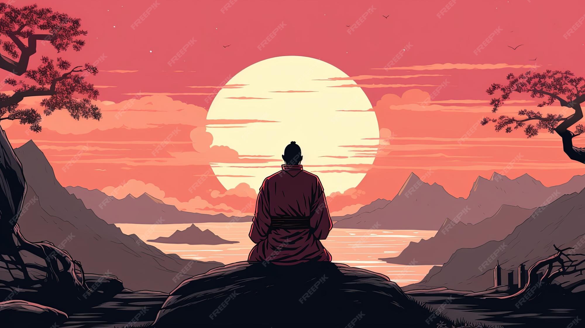 Premium AI Image | A monk meditating in a serene mountain setting ... Premium AI Image | A monk meditating in a serene mountain setting ...