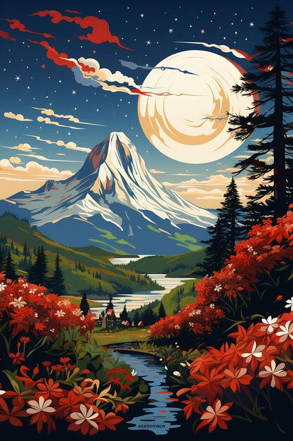 Premium AI Image | the moon is shining over the mountains. Premium AI Image | the moon is shining over the mountains.