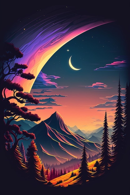 Premium AI Image | The moon is shining on the mountains Premium AI Image | The moon is shining on the mountains
