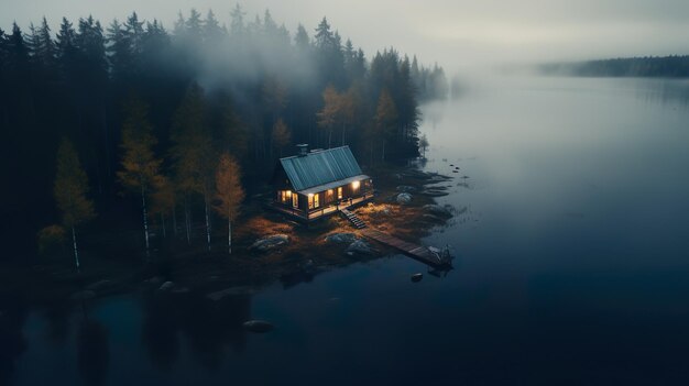 Premium AI Image | Morning Serenity at a Cozy Cabin by the Dusty Lake ... Premium AI Image | Morning Serenity at a Cozy Cabin by the Dusty Lake ...