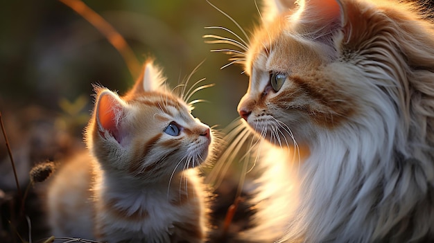 Premium Photo Mother Cat Licking Kitten