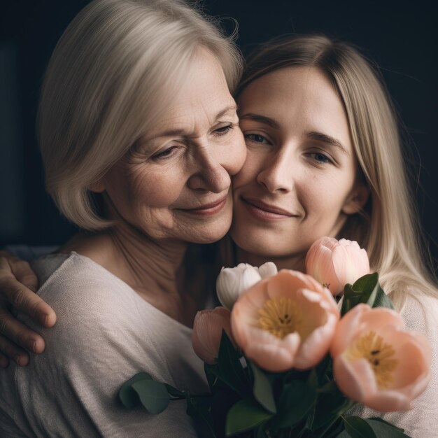 Premium Ai Image Mother And Daughter Smiling Portrait