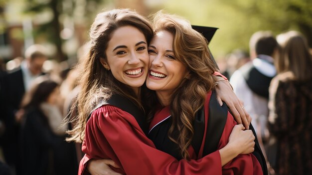 Mother Embracing Daughter After Graduation Ceremony Premium Ai