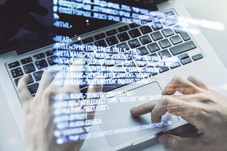 Premium Photo | Multi exposure of abstract creative coding sketch and ...