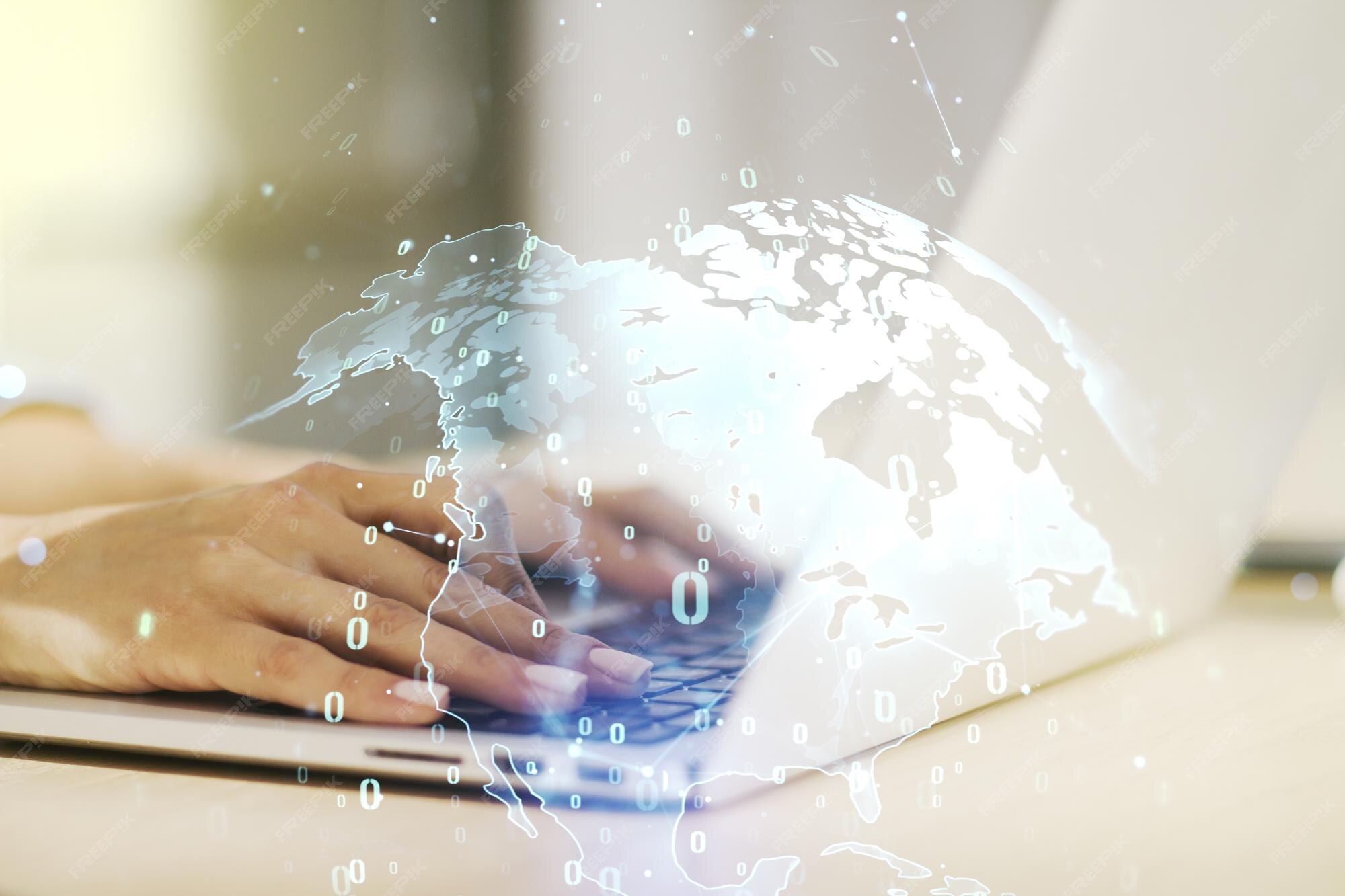 Premium Photo | Multi exposure of abstract creative coding sketch with ...