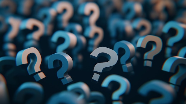 Multiple question marks floating in dark space symbolizing uncertainty ... Multiple question marks floating in dark space symbolizing uncertainty ...