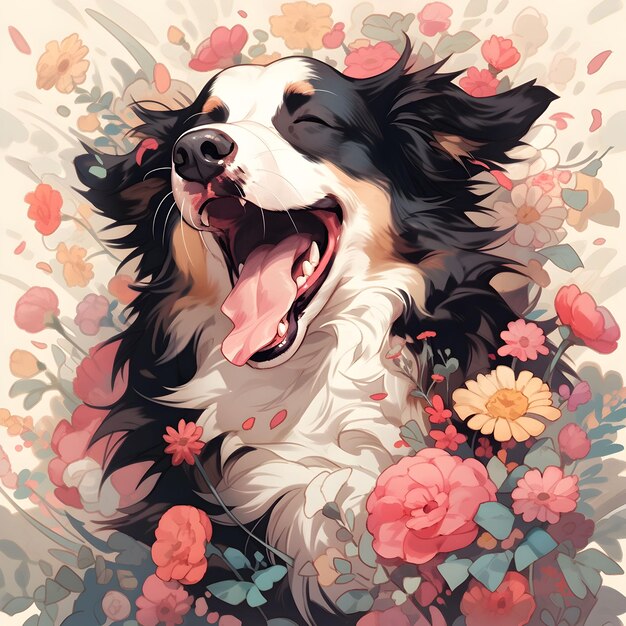 Premium AI Image | A Mural Of A Laughing Border Collie Dog With Flowers ... Premium AI Image | A Mural Of A Laughing Border Collie Dog With Flowers ...