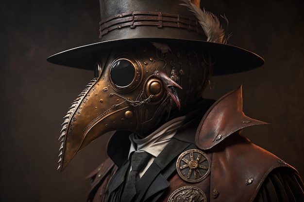 Premium Ai Image Mysterious Masked Man Plague Doctor With Bird Mask And Hat Generative Ai