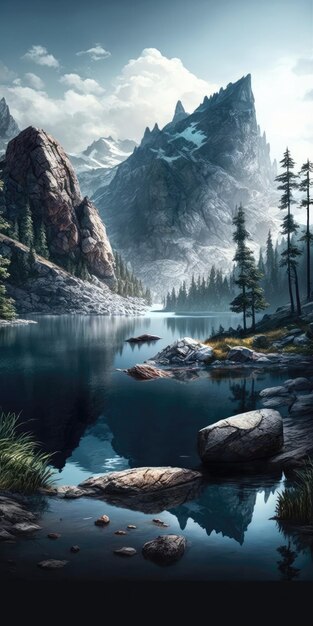 Premium AI Image | Mystical Mountain Lake Tranquil Serenity Generative AI Premium AI Image | Mystical Mountain Lake Tranquil Serenity Generative AI
