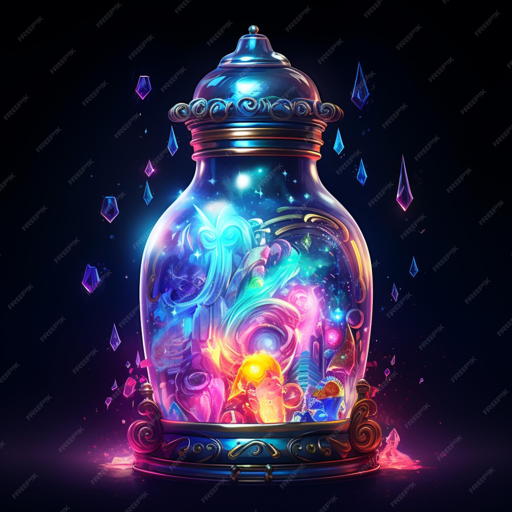 Premium AI Image | Mystical Potion Bottle with Enchanting Glow Premium AI Image | Mystical Potion Bottle with Enchanting Glow