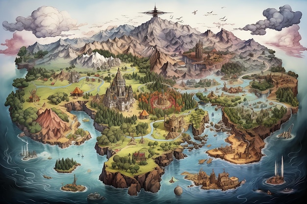 Premium AI Image | Mythical Realm Cartography Enchanting Fantasy World Map Premium AI Image | Mythical Realm Cartography Enchanting Fantasy World Map