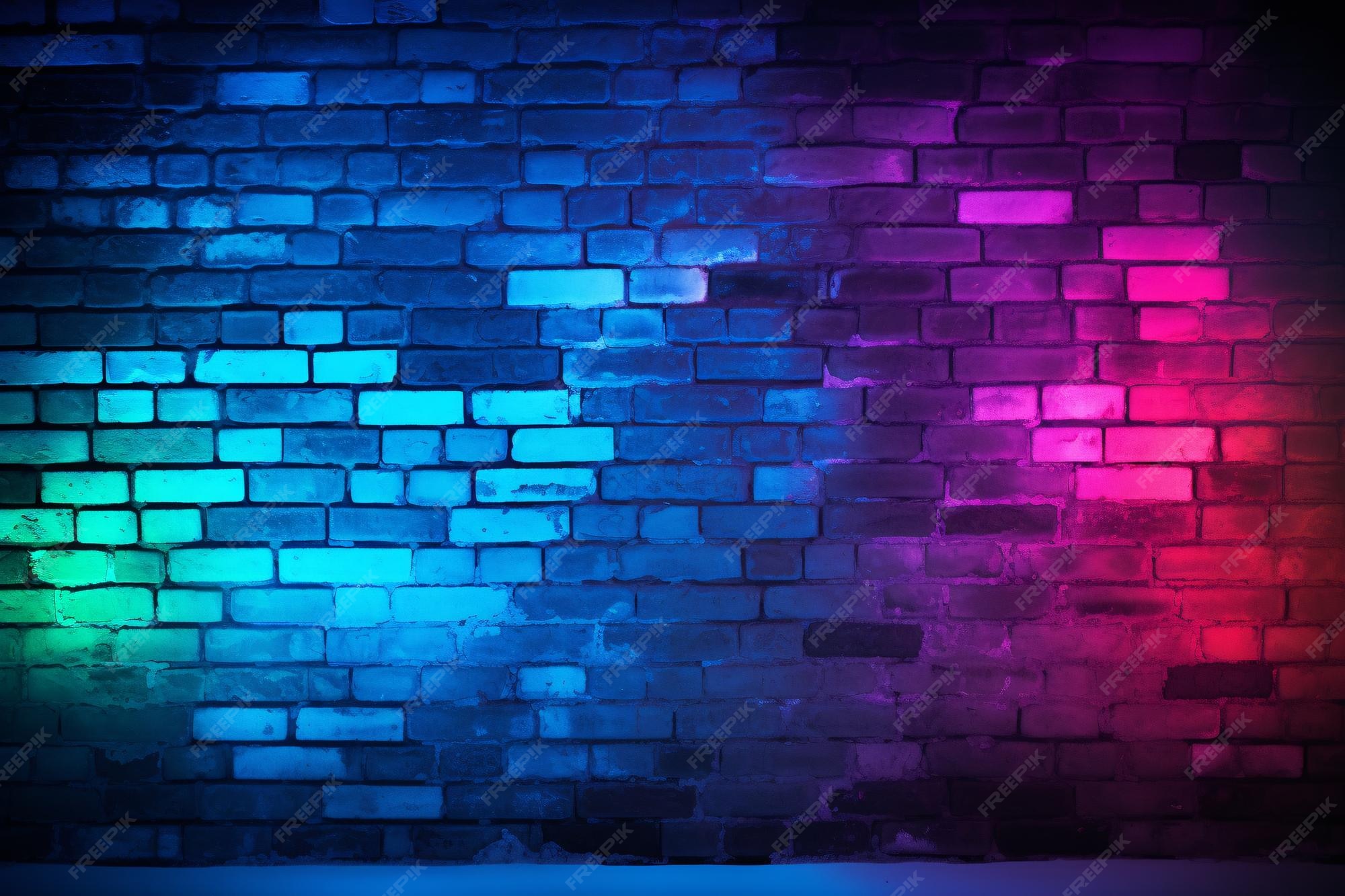 Premium Photo Neon Brick Wall Background Neon Brick Wallpaper Neon Lights On Brick Wall Room