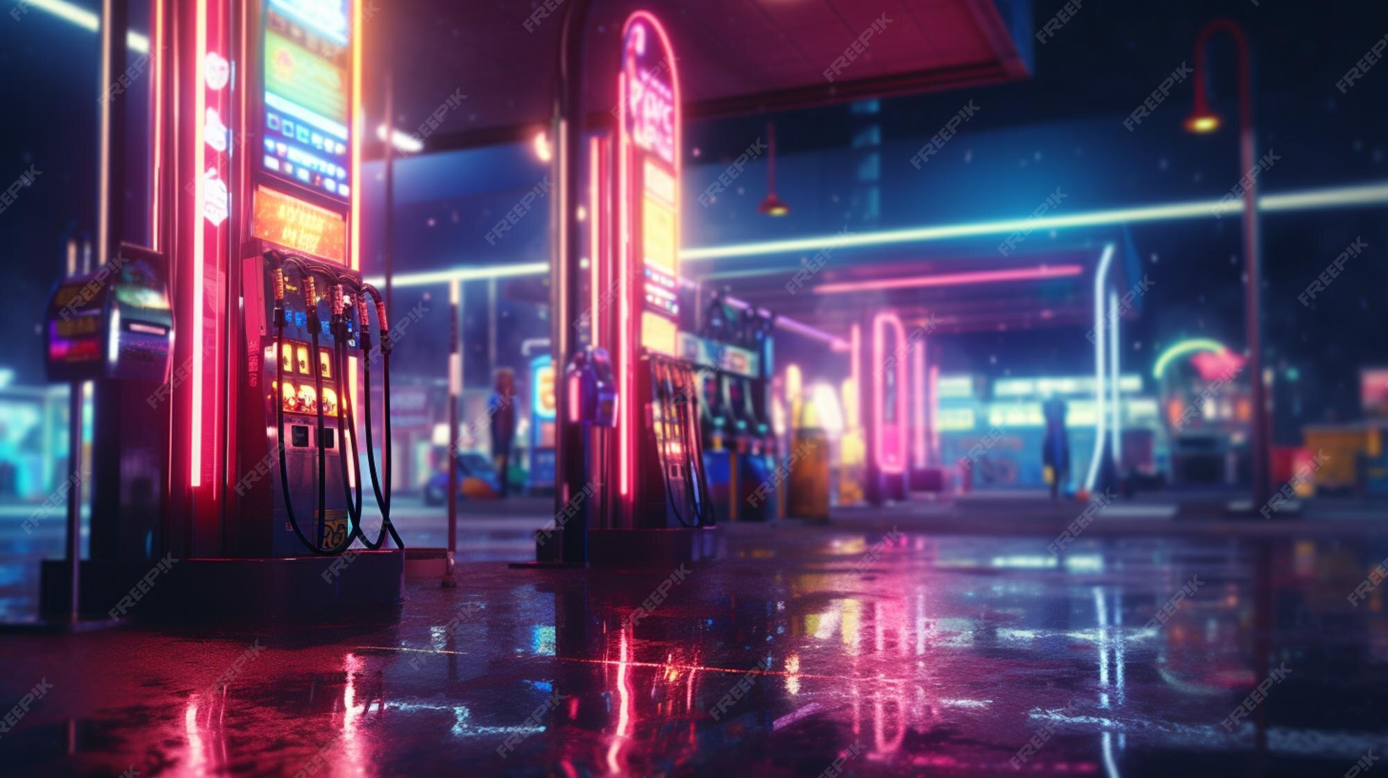 Premium Ai Image A Neon Gas Station With Neon Lights And A Sign That Says Neon