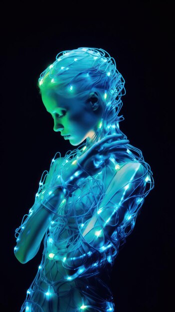 Premium Ai Image Neon Glow Woman Portrait