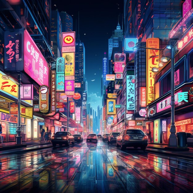 Premium AI Image | The neon harmonies of a citys heartbeat Premium AI Image | The neon harmonies of a citys heartbeat