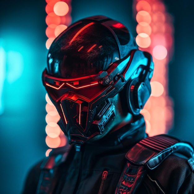 Premium AI Image | A neon helmet with red lights of a futuristic ... Premium AI Image | A neon helmet with red lights of a futuristic ...