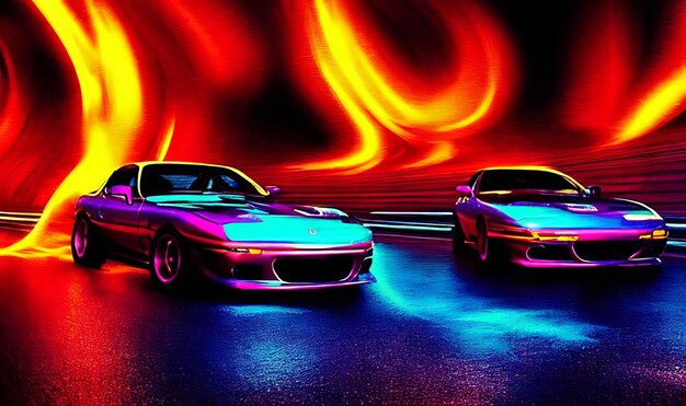 Premium Photo Neon Light Movement On Highway High Speed Sports Car In The City Neon Night City