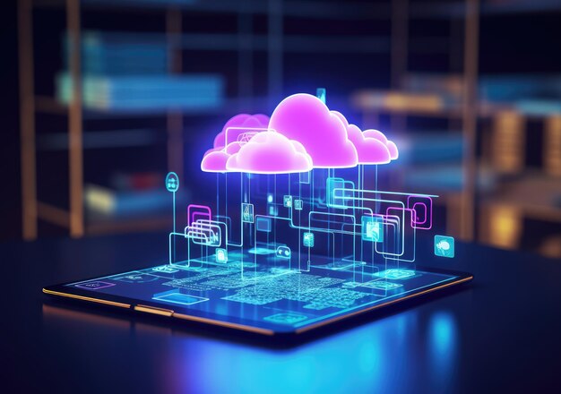 Premium AI Image | neon light showing cloud computing on tablet ... Premium AI Image | neon light showing cloud computing on tablet ...