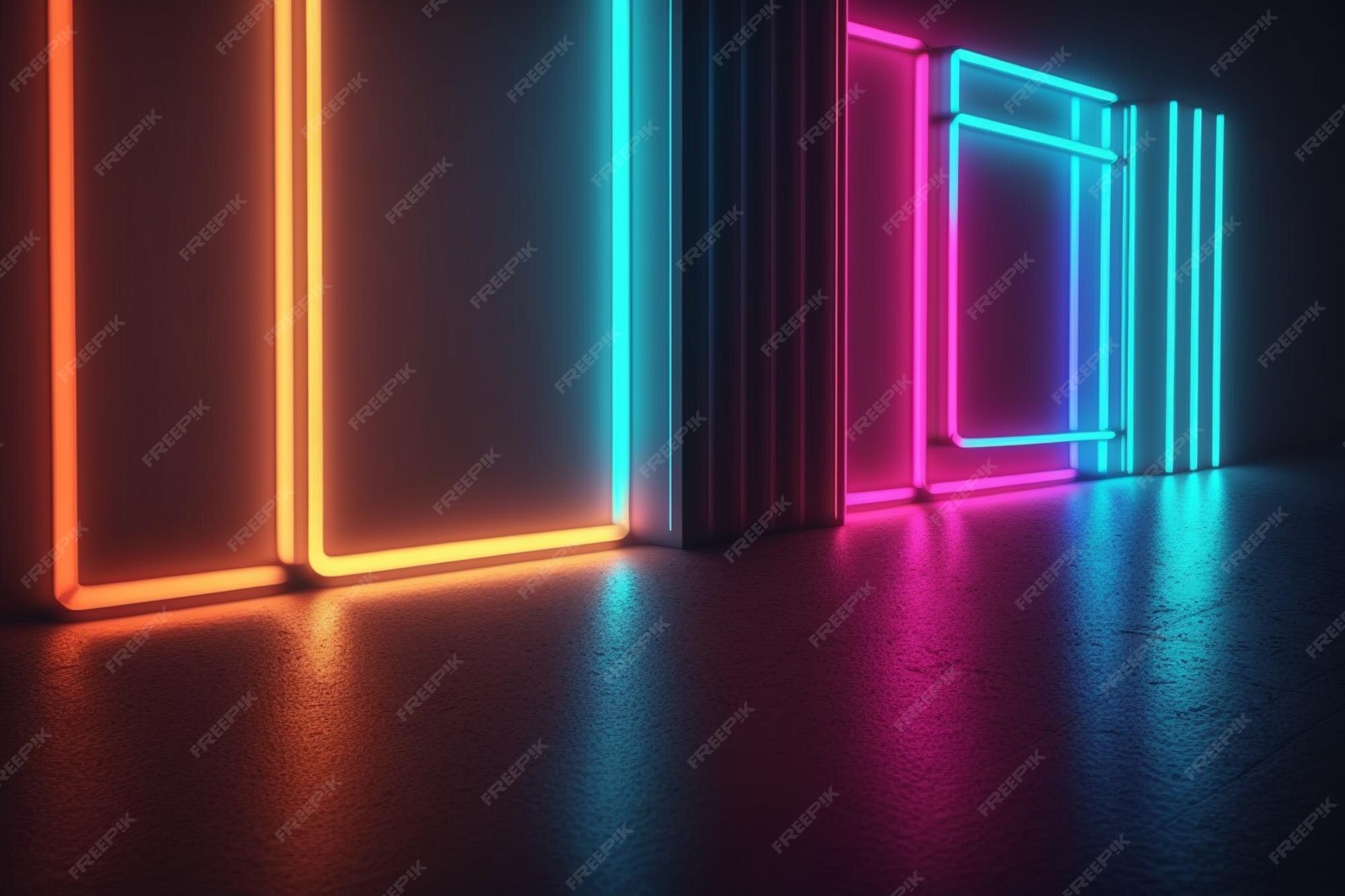 Premium Ai Image Neon Lights On A Wall In A Dark Room