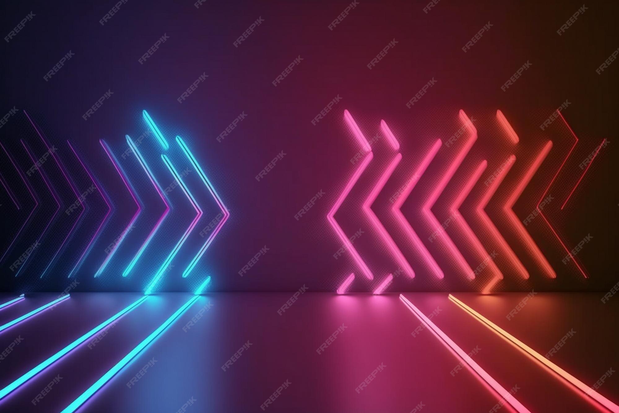 Premium Ai Image Neon Lights On A Wall With A Row Of Arrows Pointing To The Left