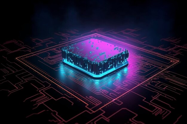 Premium AI Image | Neon microchip on circuit board created with ... Premium AI Image | Neon microchip on circuit board created with ...