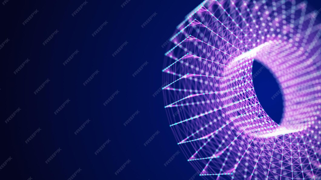 ネットワーク接続 ビッグデータの構造 ピンクの点と線の神経叢の形をしたデータのアーカイブ データ伝送技術 3d レンダリング プレミアム写真