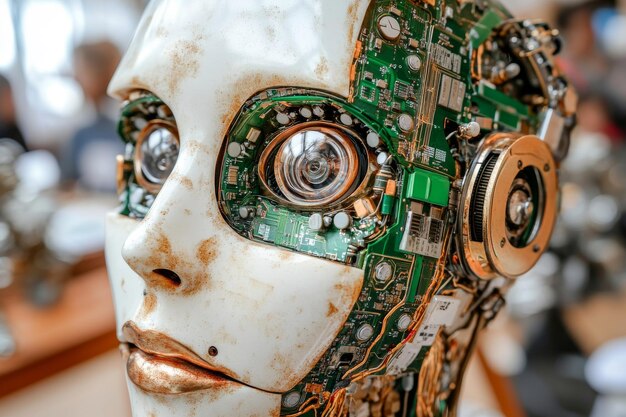 Neural development Brain chip Futuristic robotic face with exposed ... Neural development Brain chip Futuristic robotic face with exposed ...