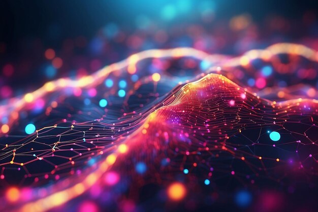 Neural network 3D illustration Big data and cybersecurity Data stream Global database and ...