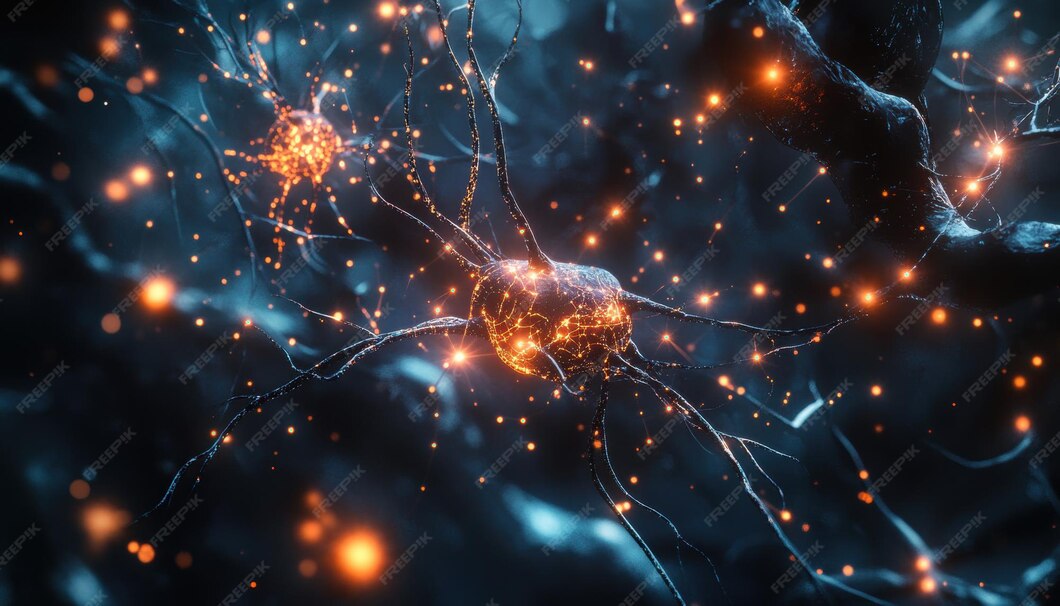 Neural network activity showcasing illuminated neurons in a dark ... Neural network activity showcasing illuminated neurons in a dark ...