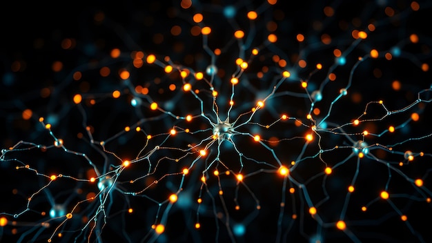 A neural network diagram with complex pathways and glowing synapses ... A neural network diagram with complex pathways and glowing synapses ...