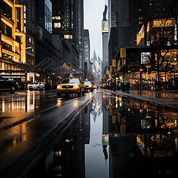 Premium AI Image | New York City yellow cabs everything else black Premium AI Image | New York City yellow cabs everything else black