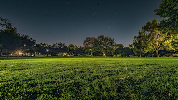 Night Grass Field With Background Trees Premium Ai Generated Image