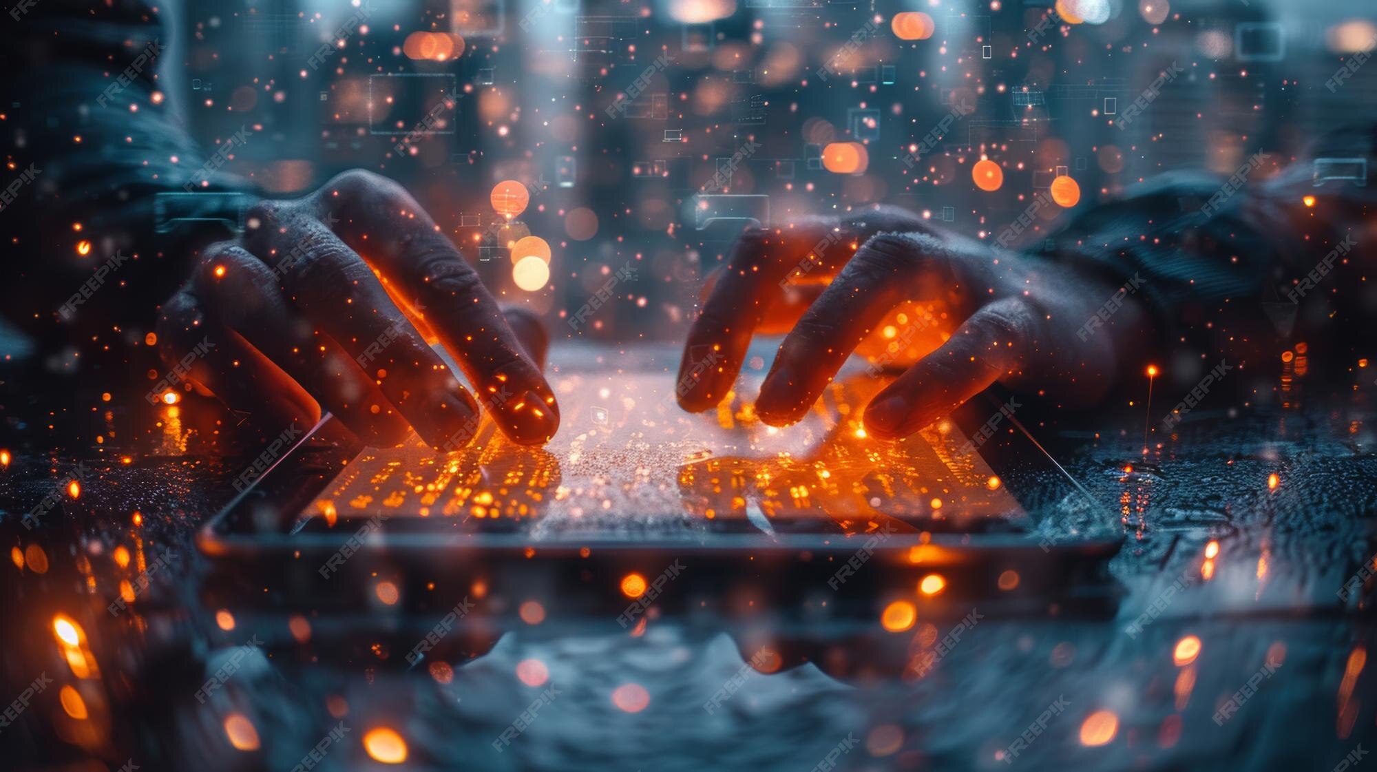 The occupation of a programmer a software developer on a tablet a smart city and binary HTML ...